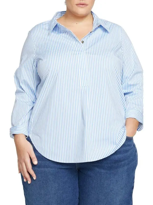 Universal Standard Elbe Stretch Poplin Shirt - Blue/white Stripe