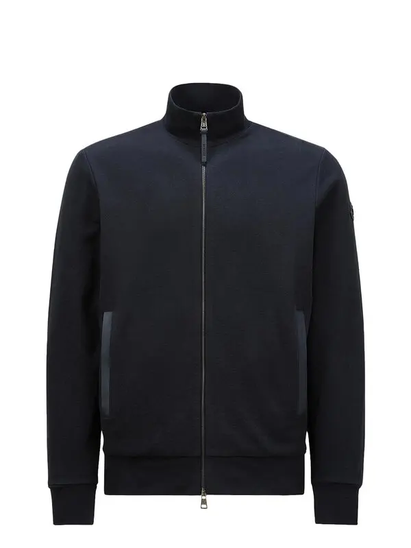 Moncler Suede-trimmed Cotton & Cashmere Zip-up Sweatshirt - Blue