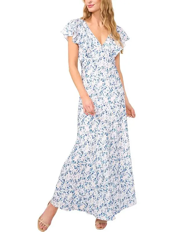 CECE DUPRAZ Short Sleeve V-neck Slip Dress - Ocean Blue