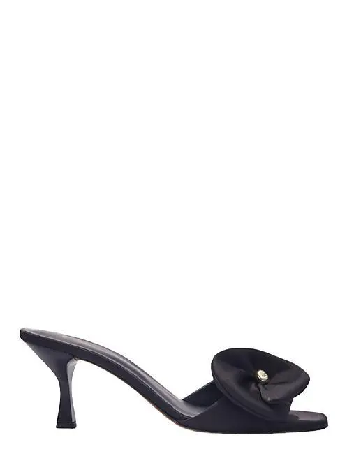 Maje Floral-appliqué Satin Heeled Mules - Noir / Gris