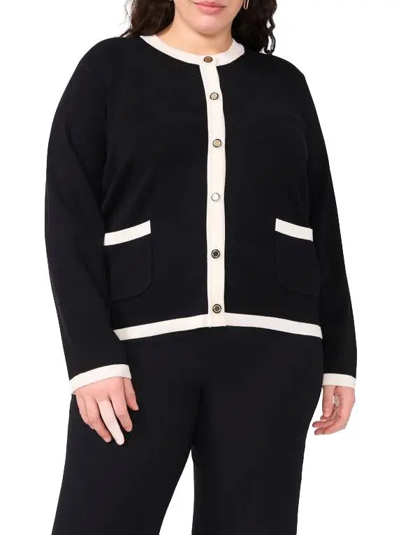 Halogen Contrast Trim Cardigan - Rich Black