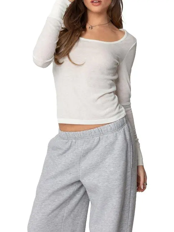 EDIKTED Hailey Rib Scoop Neck Top - White