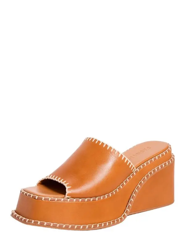 Farm Rio Leather Wedge Mule Sandals - Camel