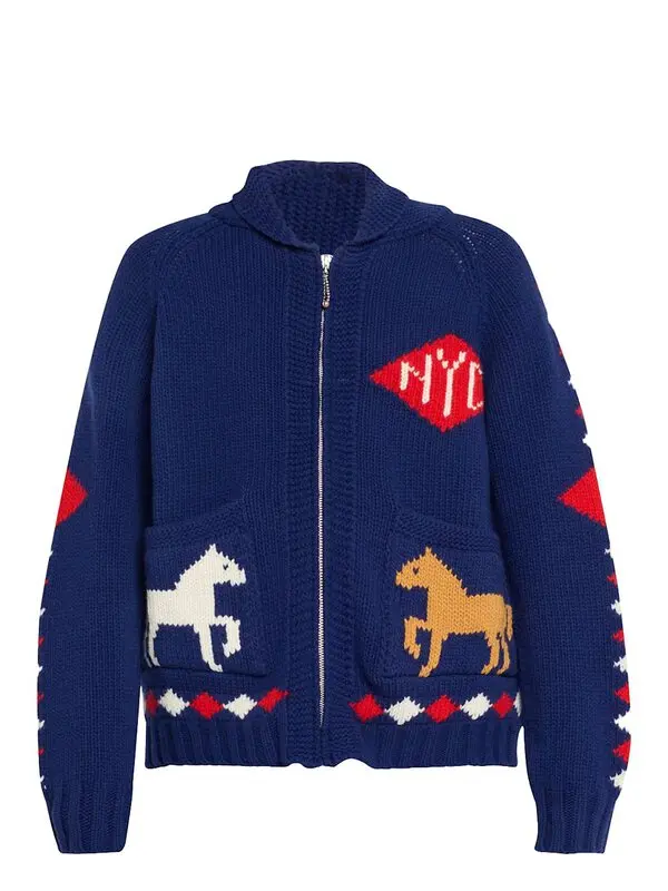 BODE Diamond Corral Horse Merino Wool Cardigan - Blmlt