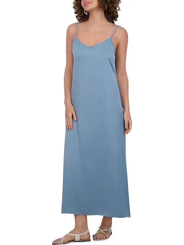 NIC+ZOE Satin Straight Slip Dress - Dusty Blue