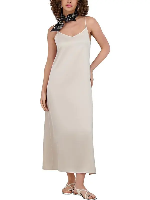 NIC+ZOE Satin Straight Slip Dress - Ecru