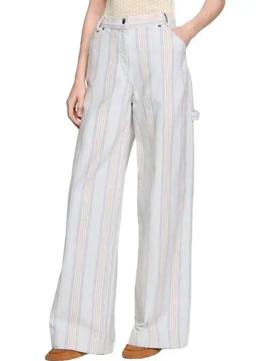 Sandro Striped Wide-leg Jeans - Blue