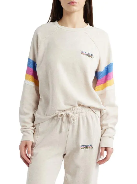 Rip Curl Las Dalias Cotton-blend Fleece Raglan Sweatshirt - Oatmeal Marle