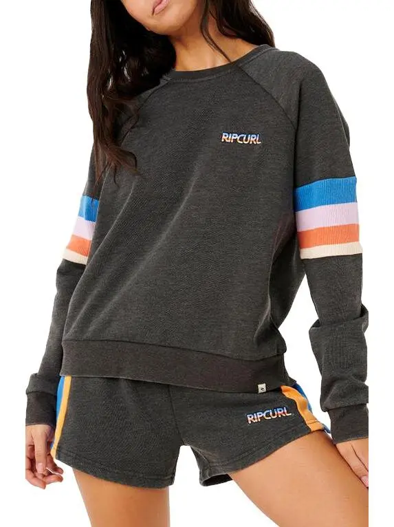 Rip Curl Las Dalias Cotton-blend Fleece Raglan Sweatshirt - Washed Black