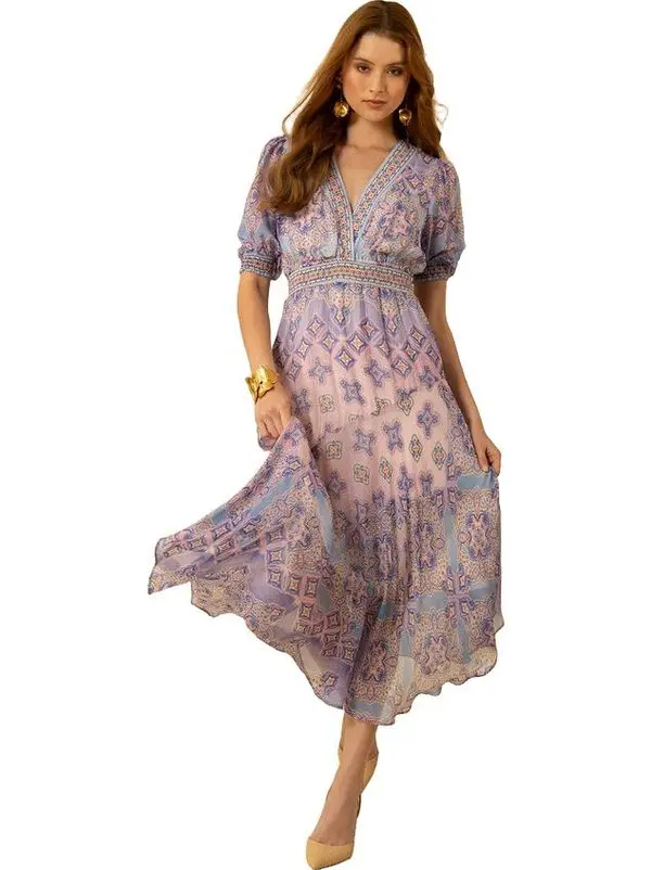 Hale Bob Malaya Chiffon Midi Dress - Blue
