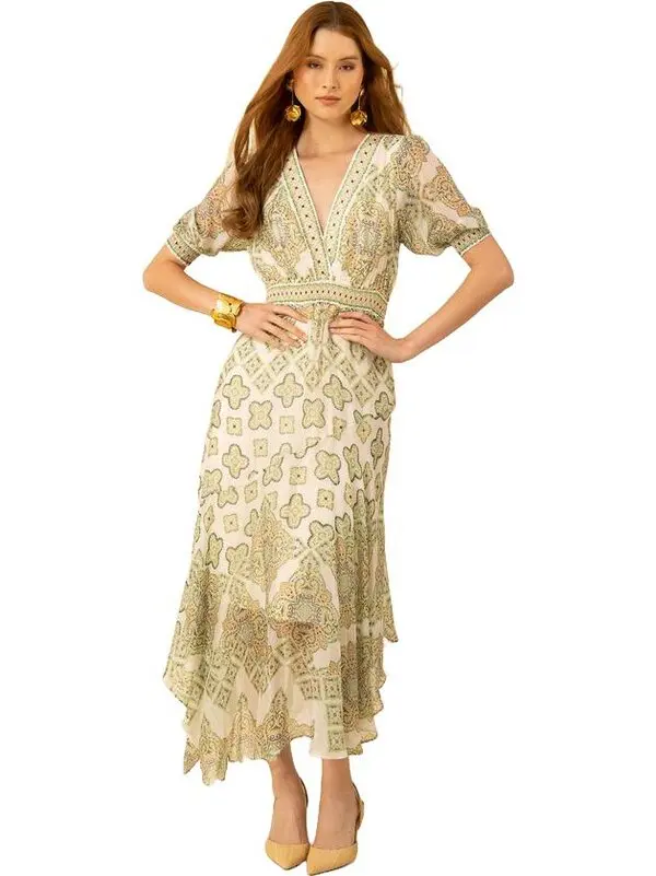 Hale Bob Malaya Chiffon Midi Dress - Green / Multicolor