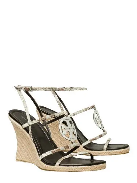 Tory Burch Capri Miller Snakeskin Embossed Wedge Sandal - Granite Roccia / Silver