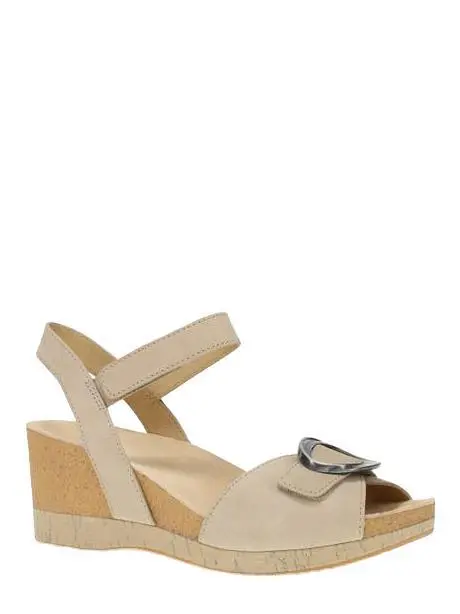 Dansko Stella Ankle Strap Platform Wedge Sandal - Sand Milled Nubuck