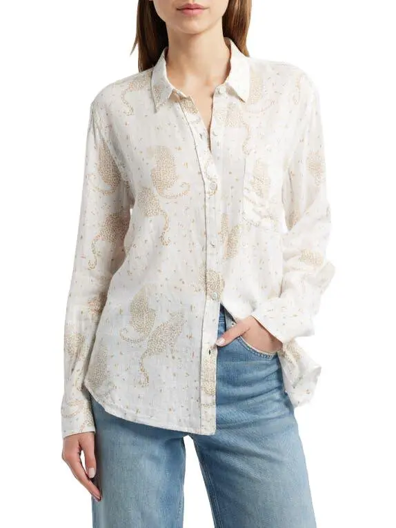 Rails Charli Leopard Print Linen Blend Shirt - Cheetah Spots
