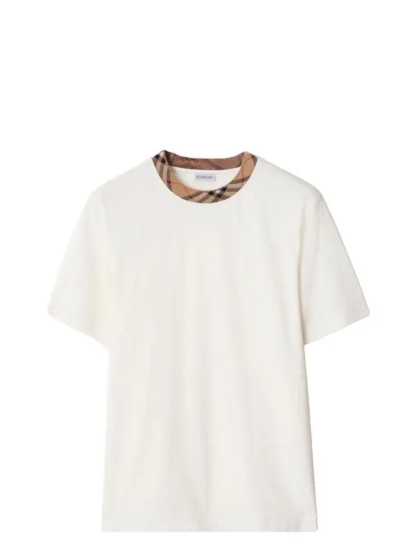 Burberry Check Trim Cotton T-shirt - Chalk White