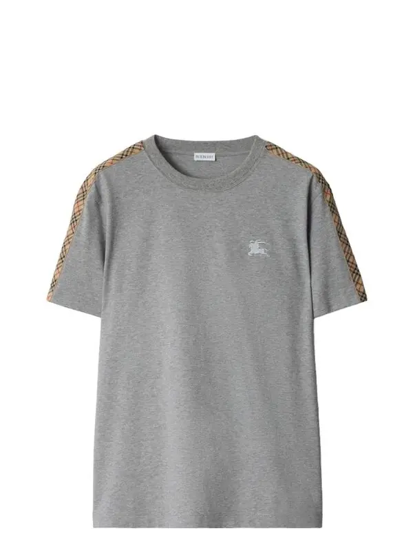 Burberry Check Trim Cotton T-shirt - Pale Grey Melange