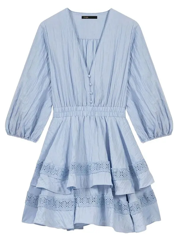 Maje Rapapamy Tiered Mini Dress - Blue Sky