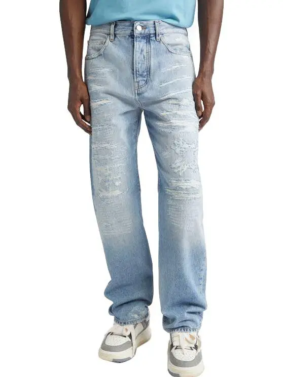 Amiri Ma Quad Rip & Repair Straight Leg Jeans - Surf Indigo