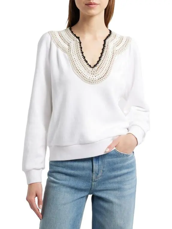Rails Sava Crochet Stitch Cotton Sweatshirt - White With Crochet
