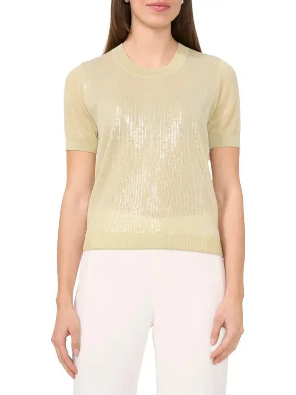 Halogen Sequin Embellished Sweater - Soft Sage