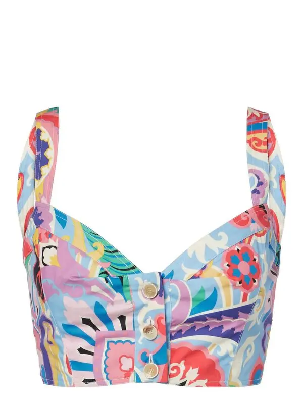 Etro Printed Cropped Cotton Top - Multicoloured