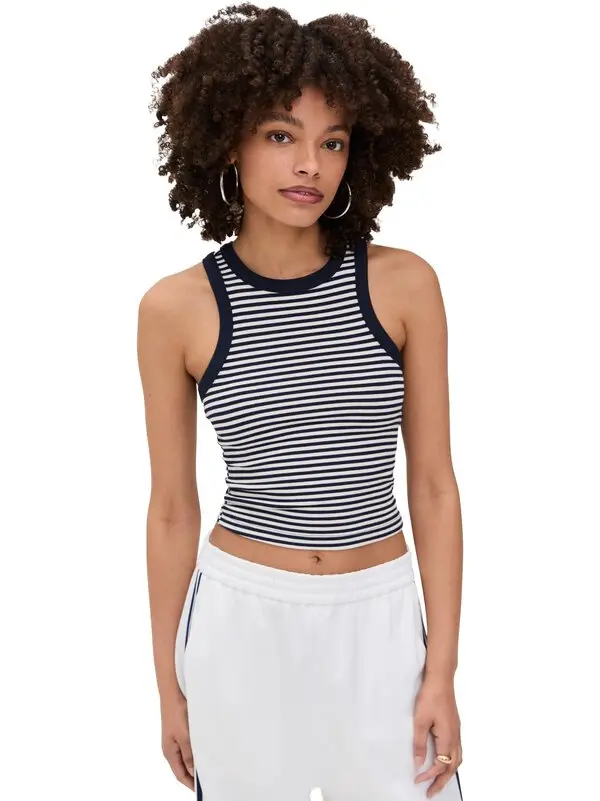 Splits59 Kiki Ribbed Crop Tank - White/indigo Stripe