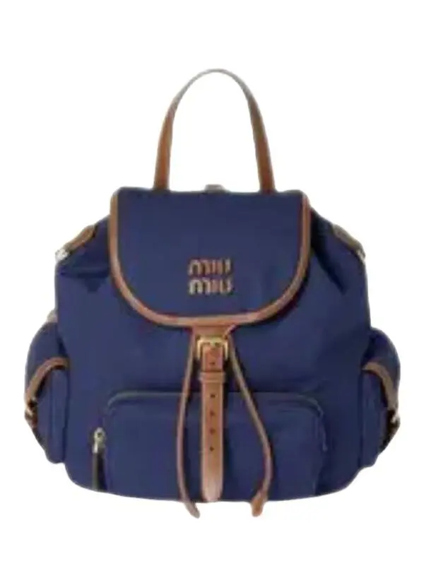Miu Miu Canvas And Leather Backpack - Cornflower Blue/brandy