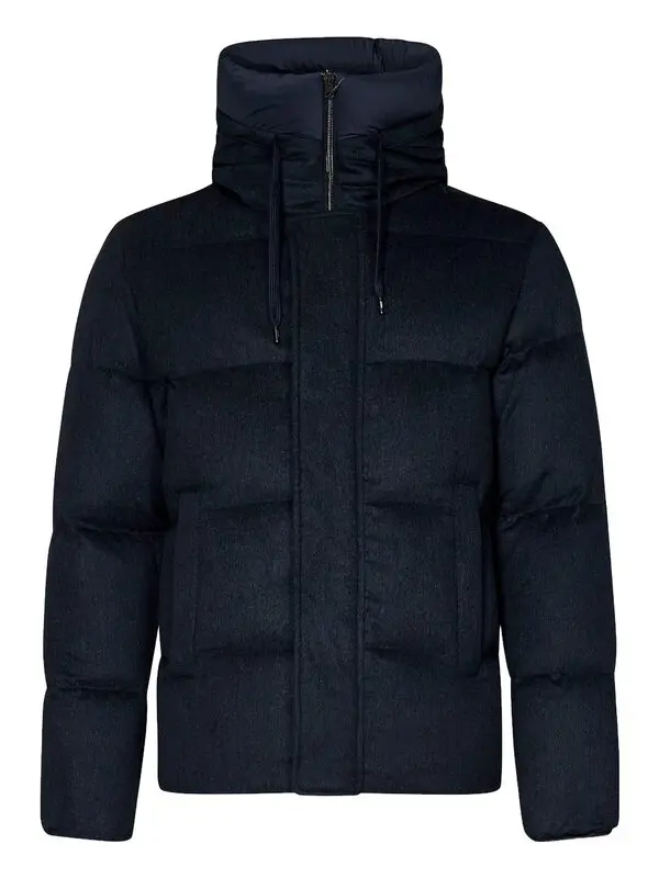 Herno Cashmere And Silk Down Bomber Jacket - Navy