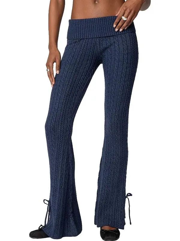EDIKTED Chase Cable Knit Pants - Navy