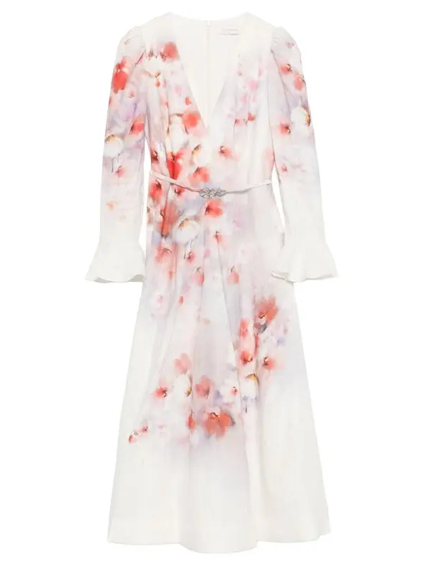 Zimmermann Floral Long Sleeve Dress - White