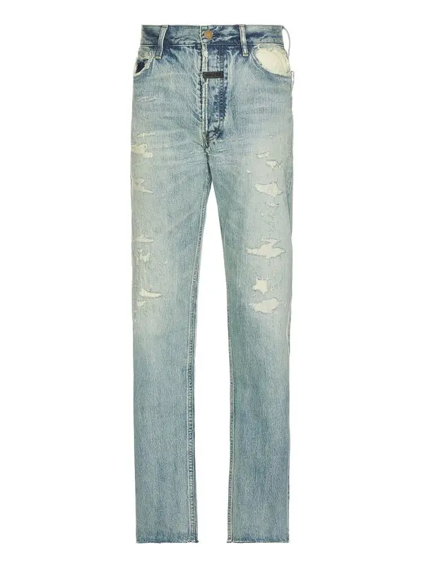 Fear Of God 5 Pocket Straight Leg Jeans - Repaired Medium Indigo