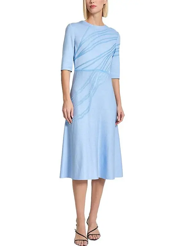 Misook Tonal Abstract Fit And Flare Dress - Arctic