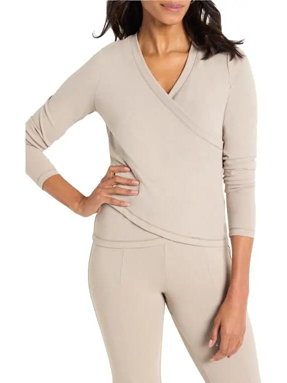 NIC+ZOE Luxe Stretch Ballet Wrap Top - Dark Cobblestone