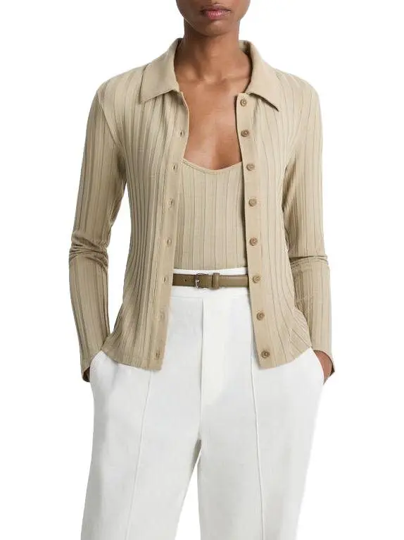 Vince Collar Ribbed Cardigan - Mojave