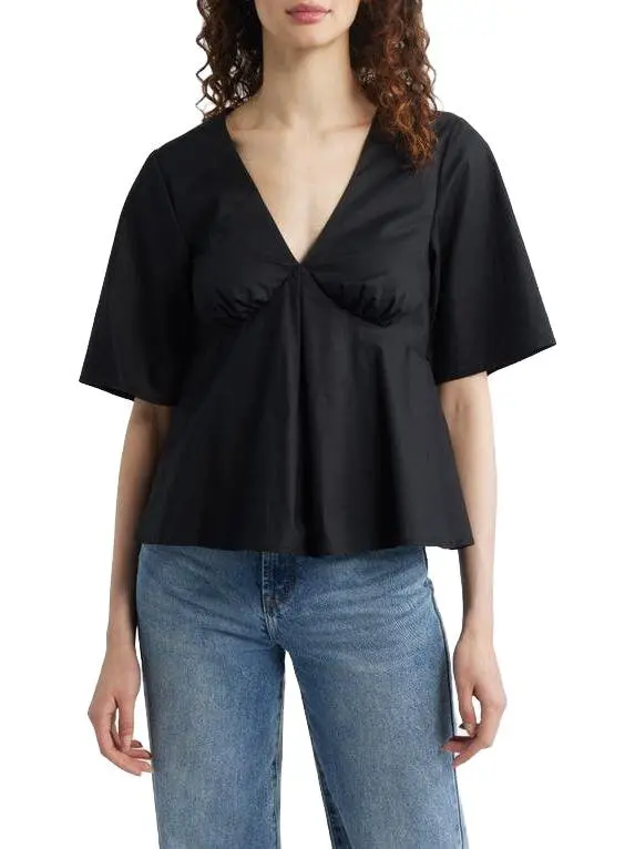 WAYF Zelma V-neck Babydoll Top - Black