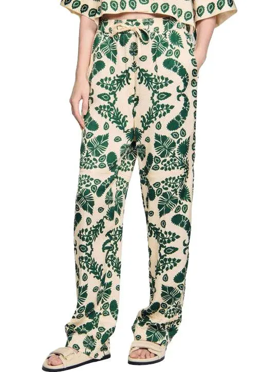 Sandro Floral Print Trousers - Ecru / Green