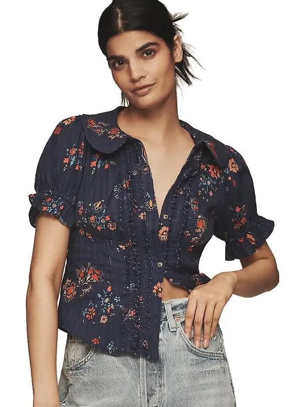 PILCRO Keira Tuxedo-front Blouse - Navy