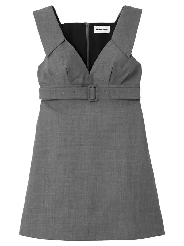 SHUSHU/TONG Belted Woven Mini Dress - Gray