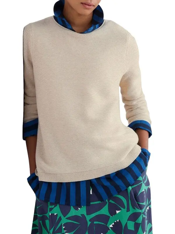 SEASALT CORNWALL Makers Rib Organic Cotton Sweater - Knit Melange Limestone