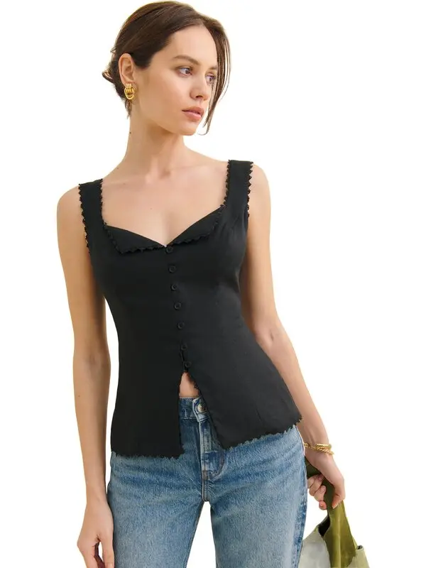 REFORMATION Viola Linen Top - Black