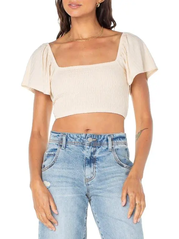 Roxy Sandy Beach Smocked Twist Reversible Crop Top - Snow White