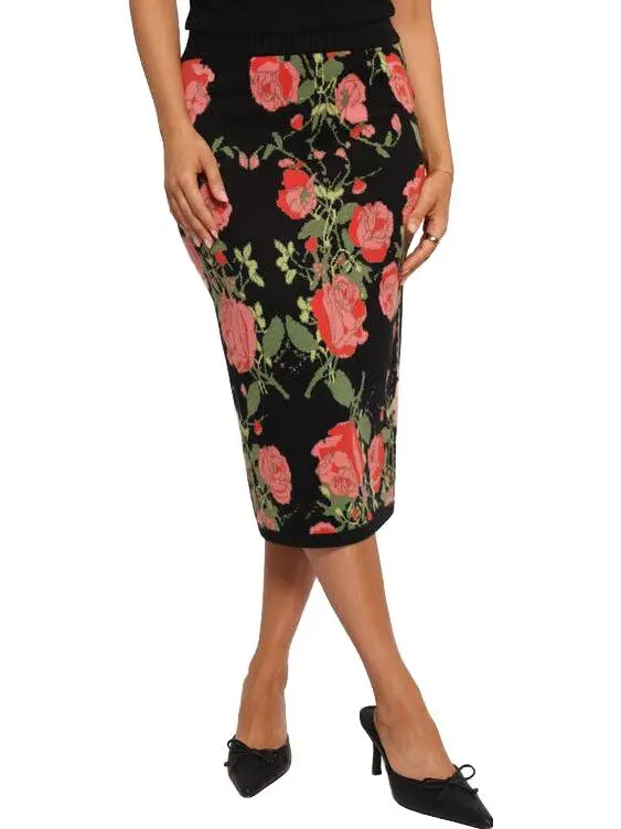 PETAL & PUP Reeva Floral Knit Pencil Skirt - Black Floral
