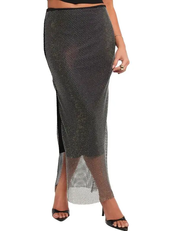 PETAL & PUP Sherida Sparkle Mesh Midi Skirt - Black