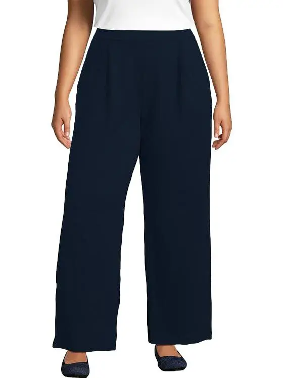 LANDS' END Knit High Rise Pleated Wide Leg Pants - Radiant Navy