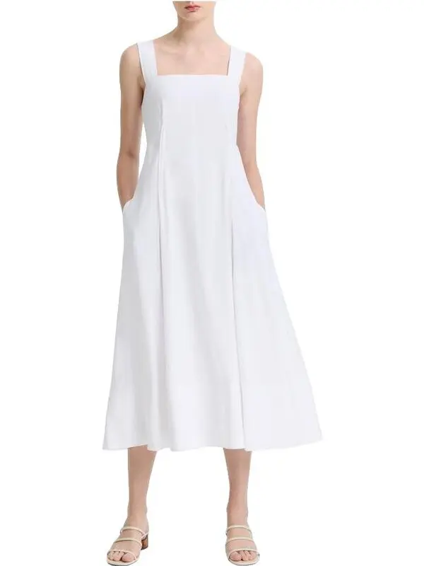 Vince Linen-blend Square-neck A-line Dress - White