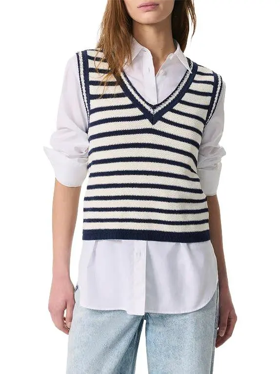 Rag & Bone Meghan Stripe Sweater Vest - Ivory Multi