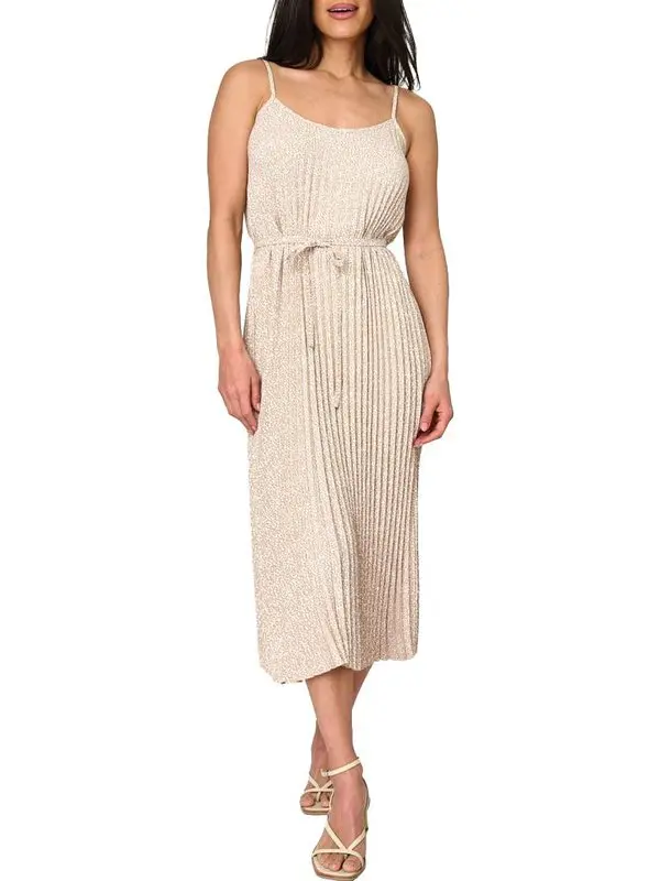 GIBSONLOOK Pleated Midi Dress - Latte Animal Dot
