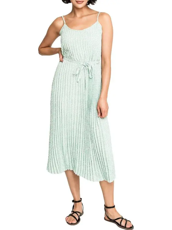 GIBSONLOOK Pleated Midi Dress - Mist Green Animal Dot