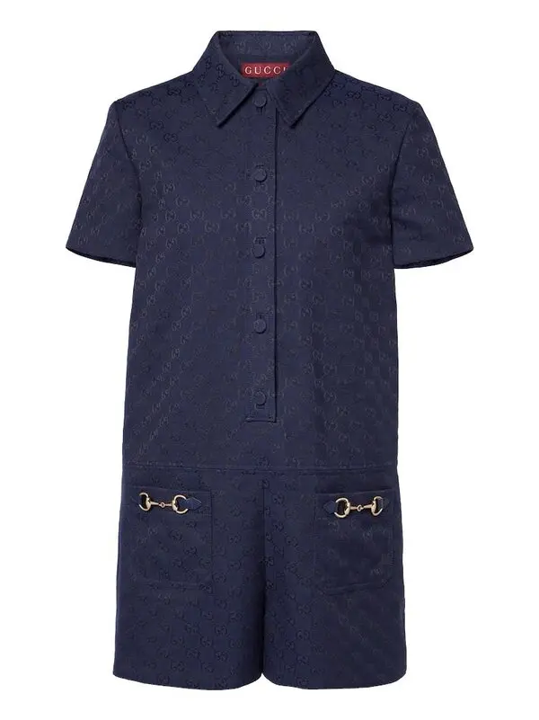 Gucci Horsebit Gg Canvas Romper - Blue