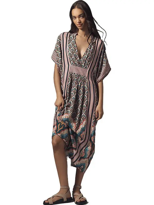 CONDITIONS APPLY V-neck Kaftan - Pink Pattern